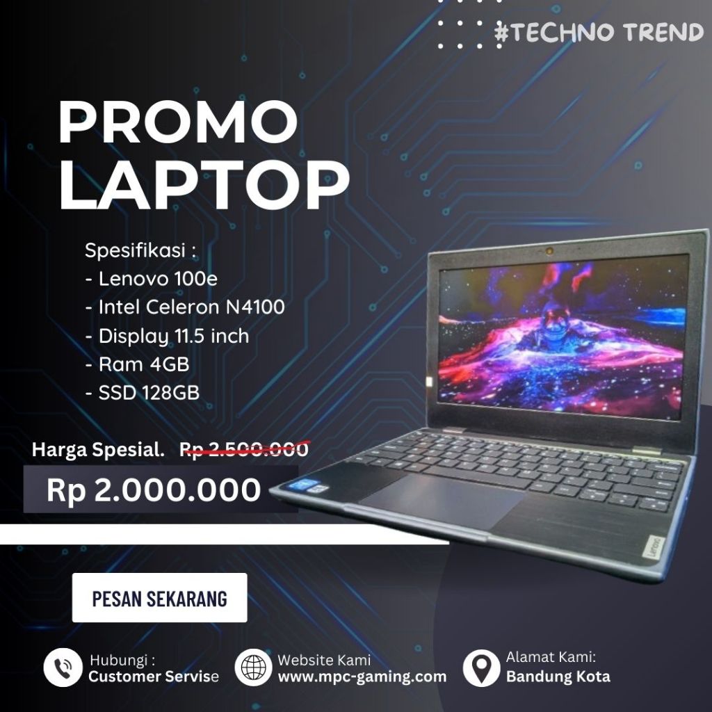 Jual Laptop Lenovo 100e 2nd Intel Celeron N4100 RAM 4GB SSD 128GB | Shopee Indonesia
