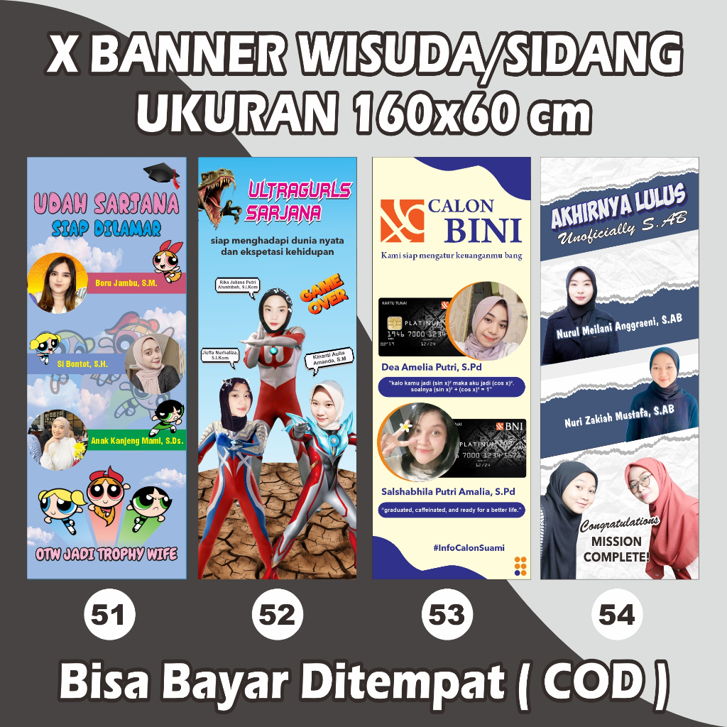 Jual cetak spanduk wisuda dengan tiang x banner bahan flexy 280gsm ...