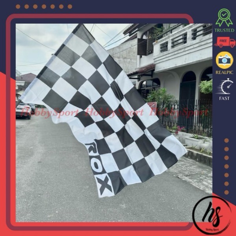Jual Bendera Start Finish ROX L Starting Flag Catur Hitam Putih Lomba ...
