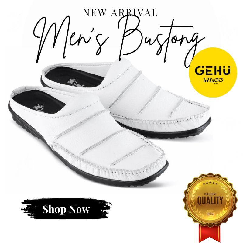 Jual Sepatu Sendal Pria Bustong Selop Original Branded putih Kulit Asli ...