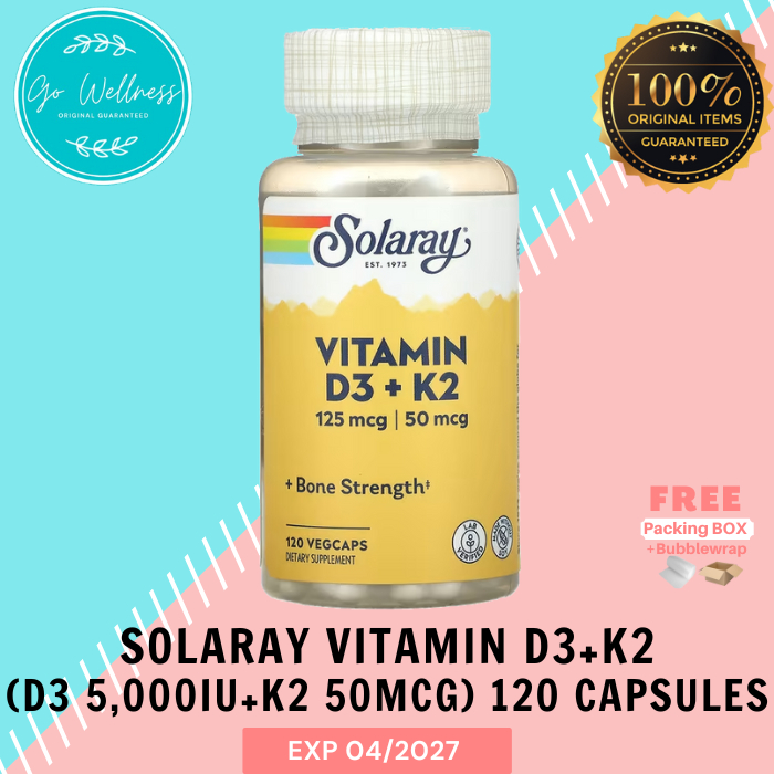 Jual Solaray Vitamin D3+K2 D3 5,000iu K2 50mcg isi 120 Capsules ...