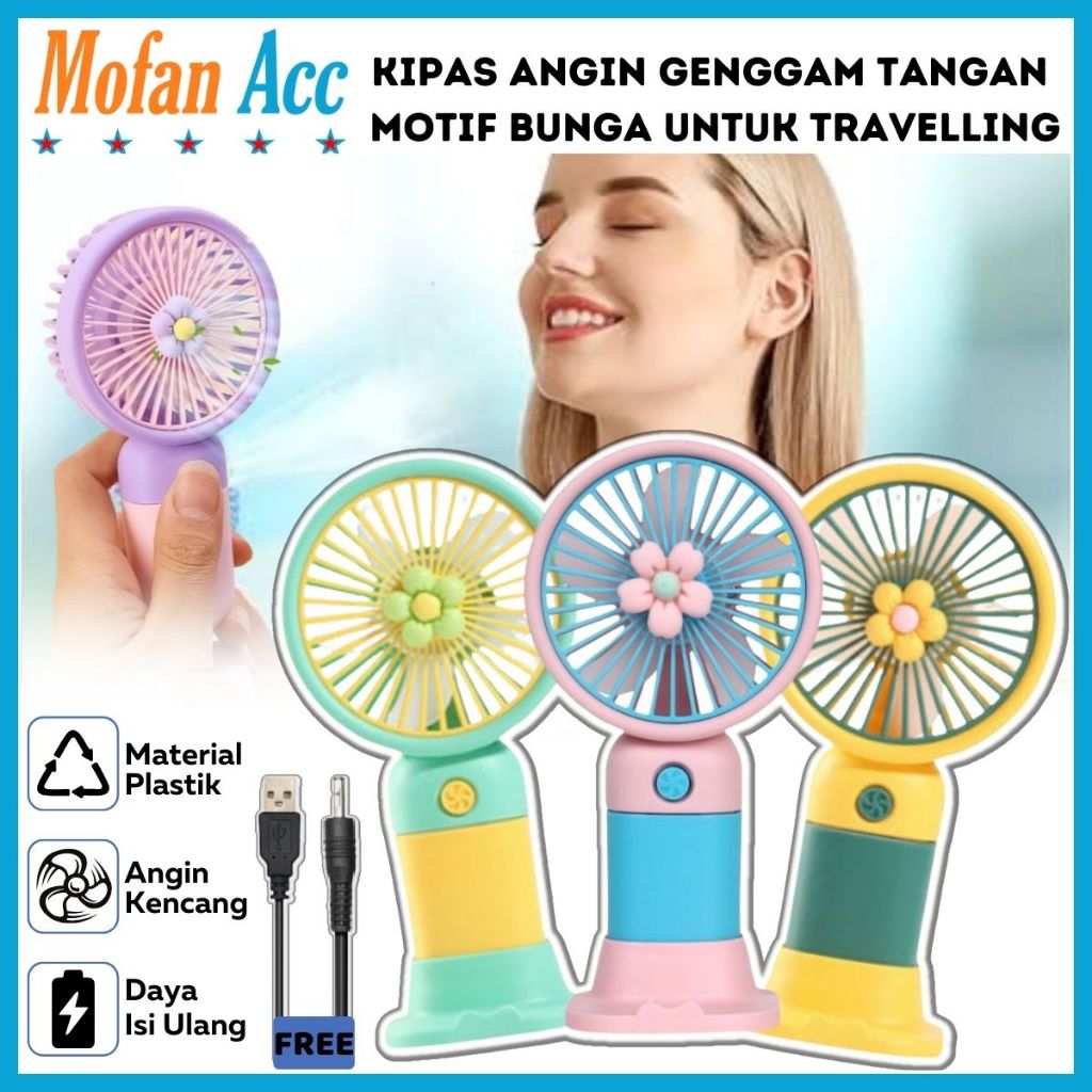 Jual Kipas Angin Tangan Motif Bunga 2in1 / Handy Mini Fan Portable ...