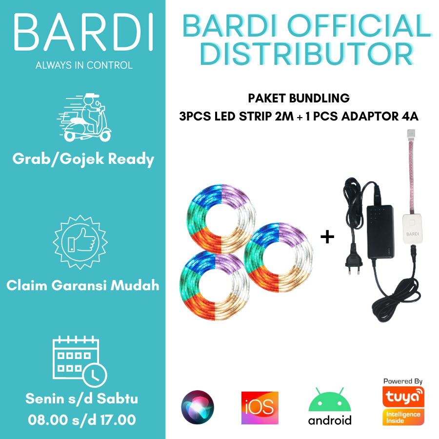 Jual BARDI Bundling 3 LED Strip RGBWW Wifi 2m & Adaptor 4m 4A - Lampu ...