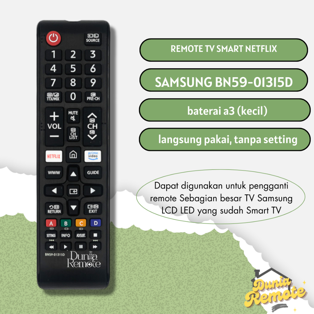 Jual Remote Remot TV Samsung BN59-01315D Smart TV LED LCD Netflik Youtube tanpa setting | Shopee ...