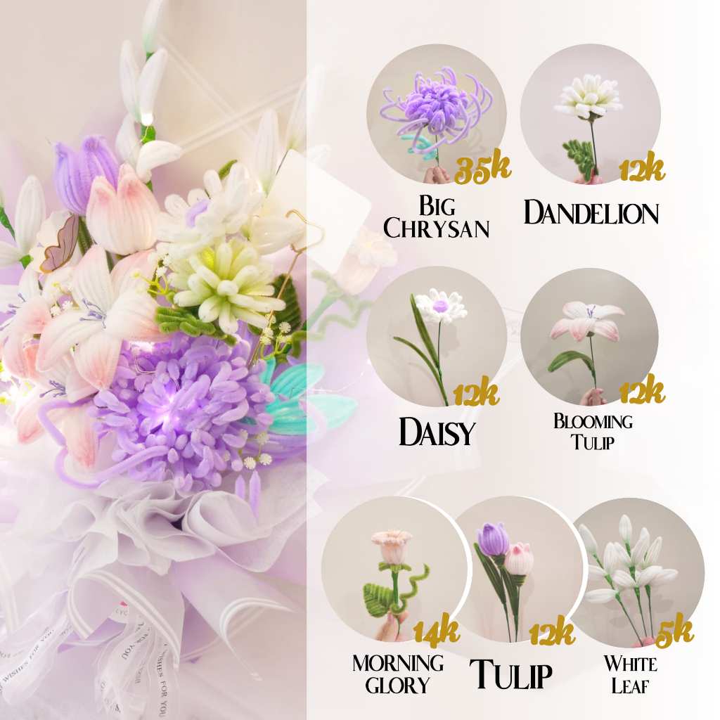 Jual [ BUNGA SATUAN ] BUNGA FUZZY WIRE / PIPE CLEANER / BUNGA KAWAT ...