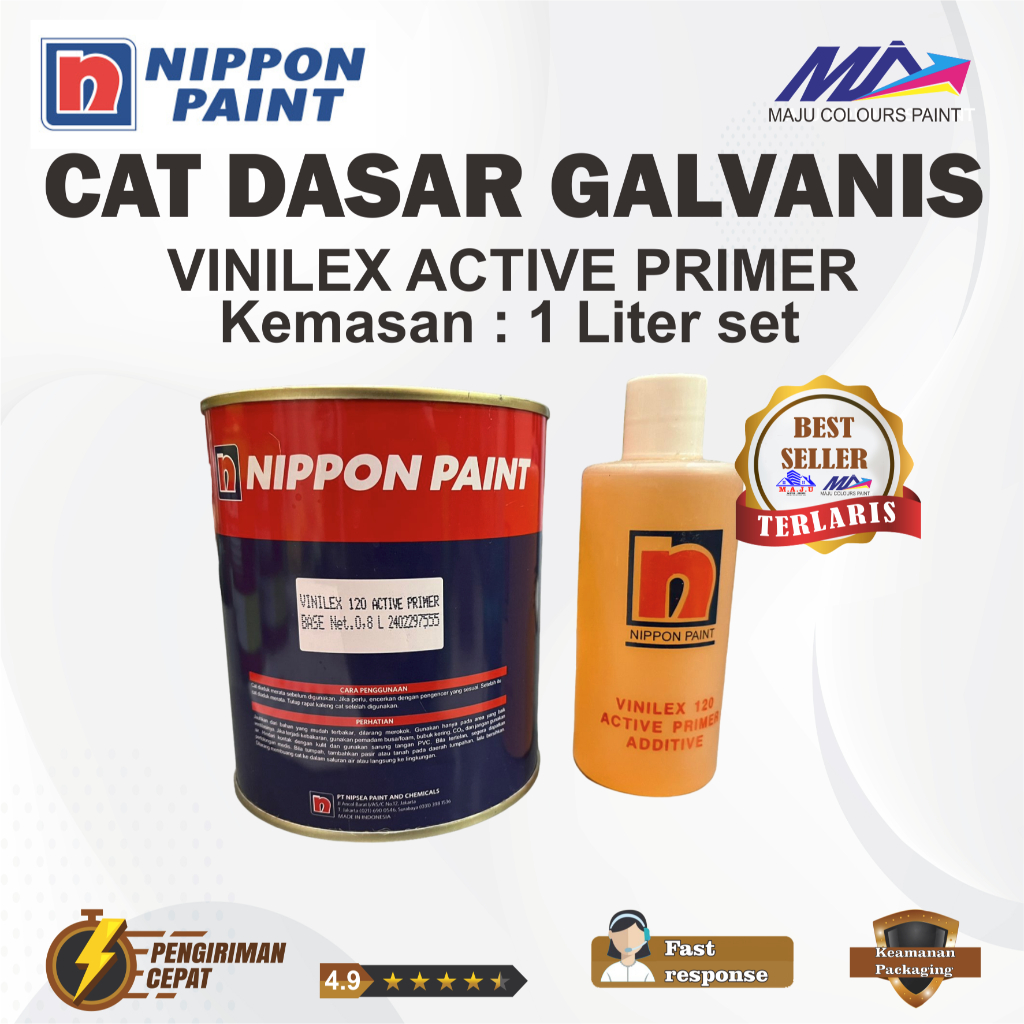 Jual NIPPON VINILEX 120 ACTIVE PRIMER CAT DASAR GALVANIS UNTUK BESI HOLO 1 LITER (KEMASAN BARU ...
