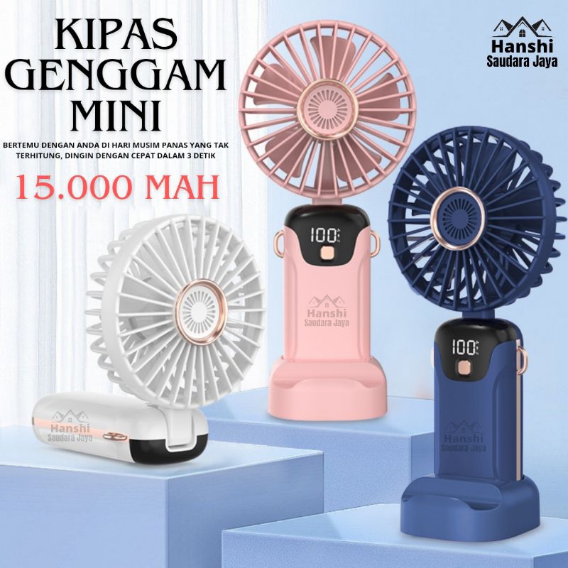 Jual Kipas Angin Mini Portable Usb 15000mAh / Kipas Lipat Genggam Mini ...