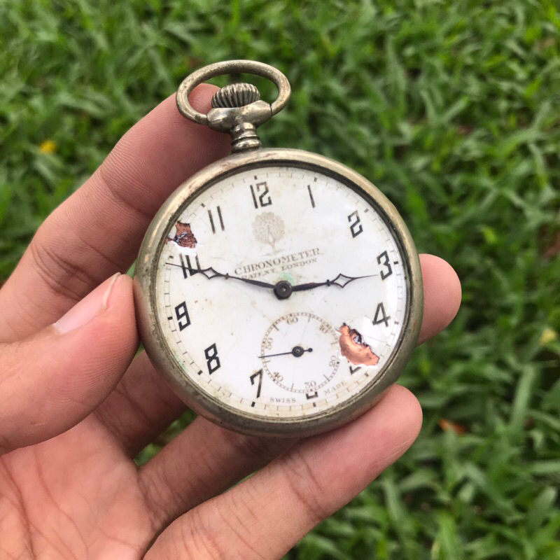 Jual Bahan jam saku kantong Chronoeter Swiss jadul kuno antik military ...