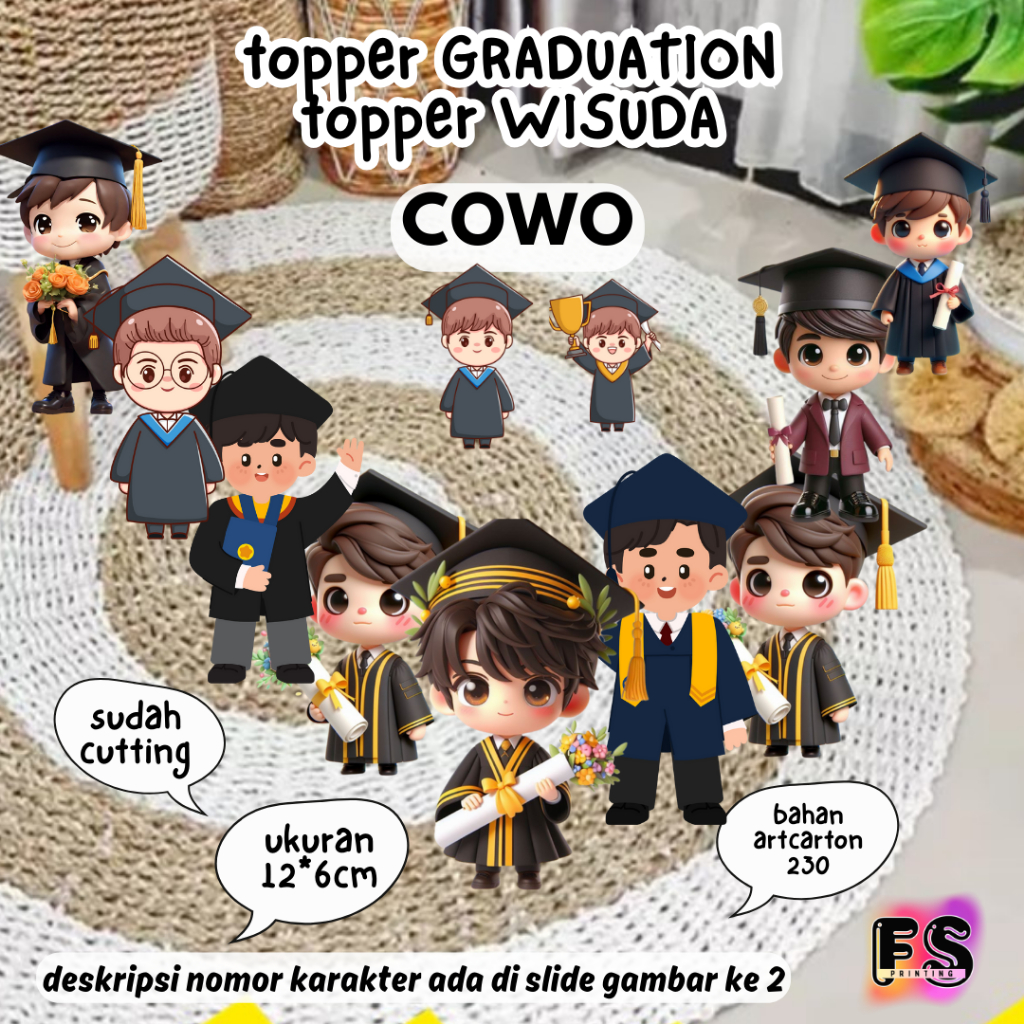 Jual topper buket wisuda graduation karakter COWO | Shopee Indonesia