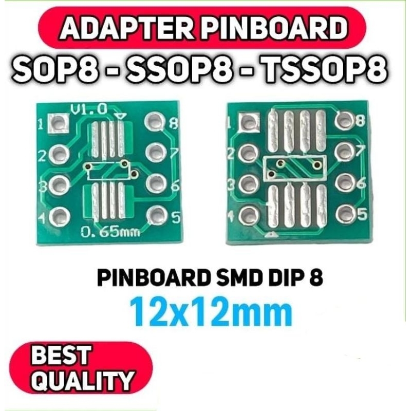 Jual PCB Adapter SOP8 SSOP8 TSSOP8 to DIP 8 Pinboard SMD 0.65mm 12x12mm ...