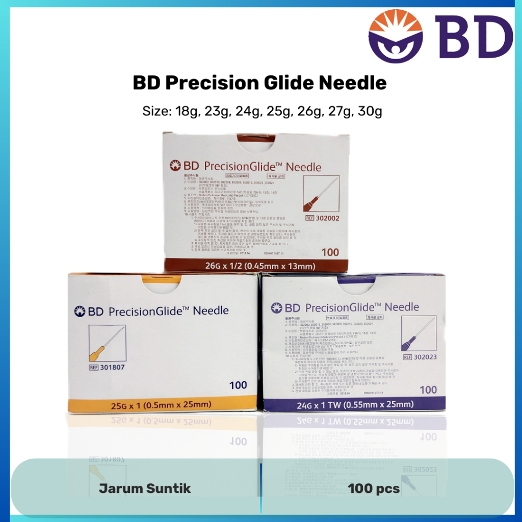 Jual BD Needle 18g, 23g, 24g, 25g, 26g, 27g, 30g Box 100pcs/ BD Precision Glide Needle/ Jarum BD ...