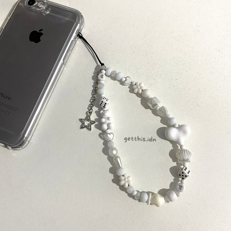 Jual (GT111117810) Phone strap beads full whitelovely dice y2k ...