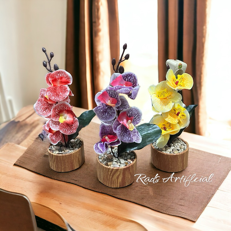 Jual Paket 3pcs bunga anggrek artificial * vas aesthetic ( dapat 3warna ...