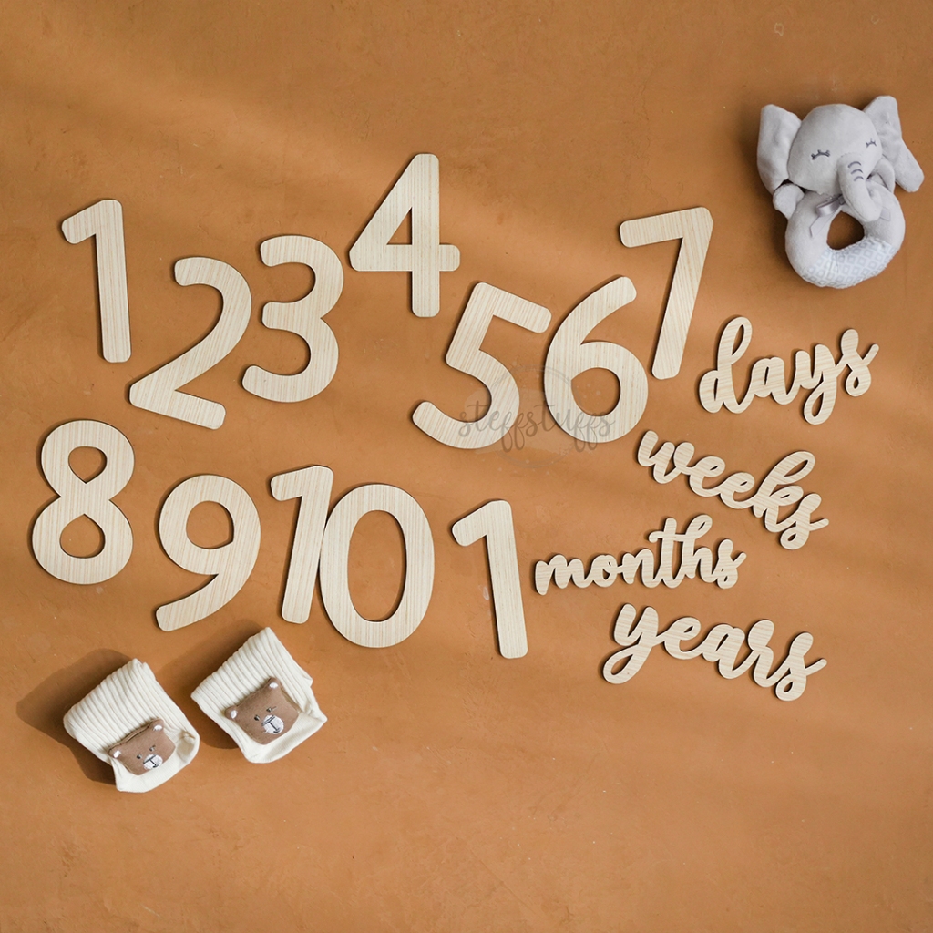 Jual MILESTONES NUMBER by Steffstuffs | Wooden Numbers Milestone Card ...
