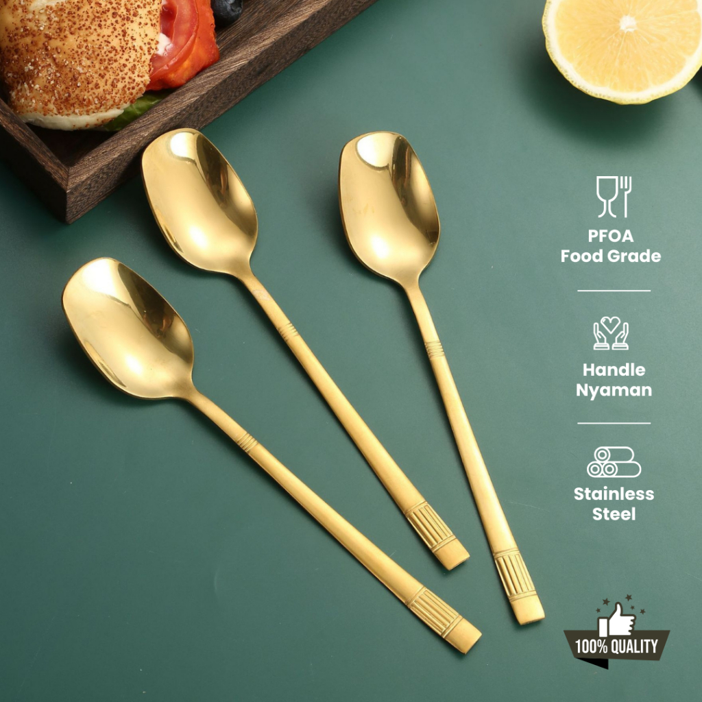 Jual Sendok Makan Persegi Gold Sendok Set 6pcs Es Cream Sendok Pudding ...