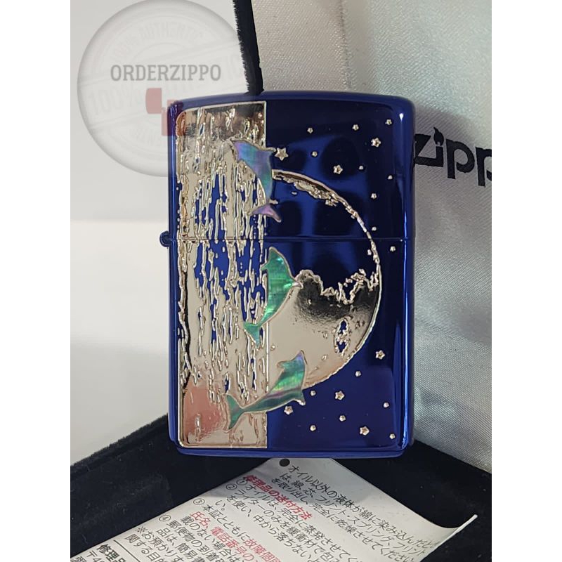 Jual Zippo Original Blue Sea and Dolphine Silver Japan | Shopee Indonesia