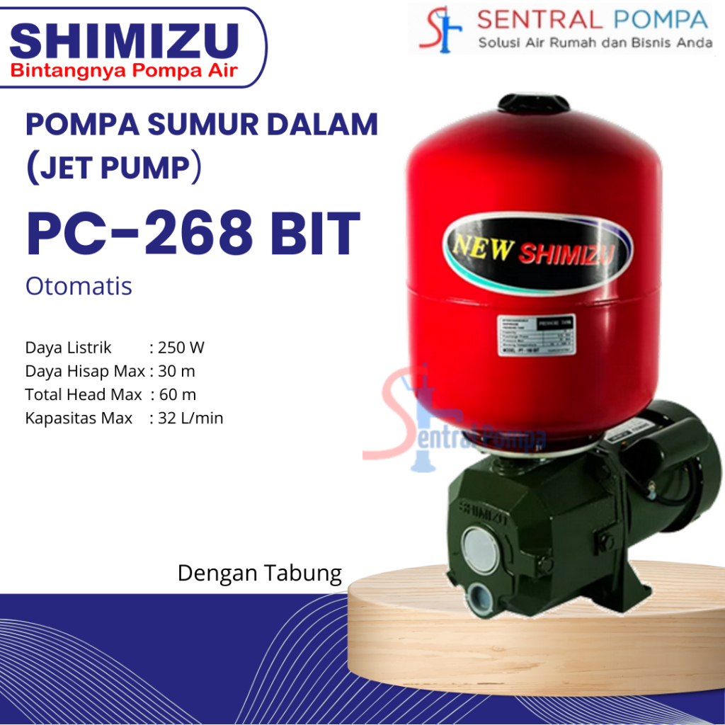 Jual Shimizu PC 268 BIT Pompa Air Jet Pump 250 watt PC-268 complete set dengan tabung | Sentral ...