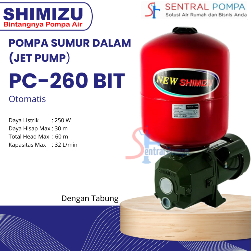 Jual Shimizu PC-260 BIT Pompa Air Jet Pump Sumur Dalam 250 Watt PC 260 complete set dengan ...