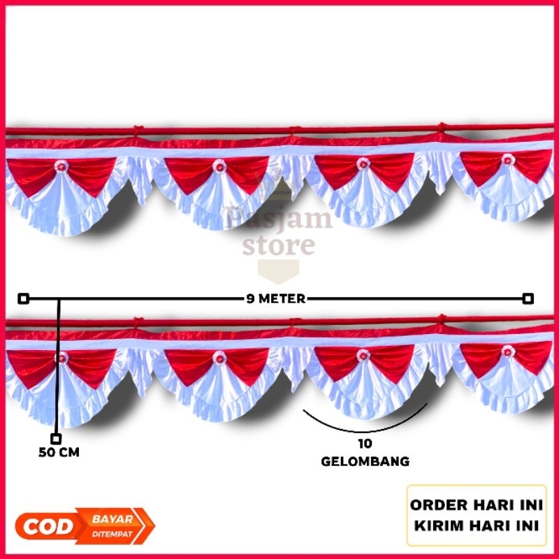 Jual Bendera Merah Putih Background Yks Rumbai 10 Gelombang Panjang 9 ...