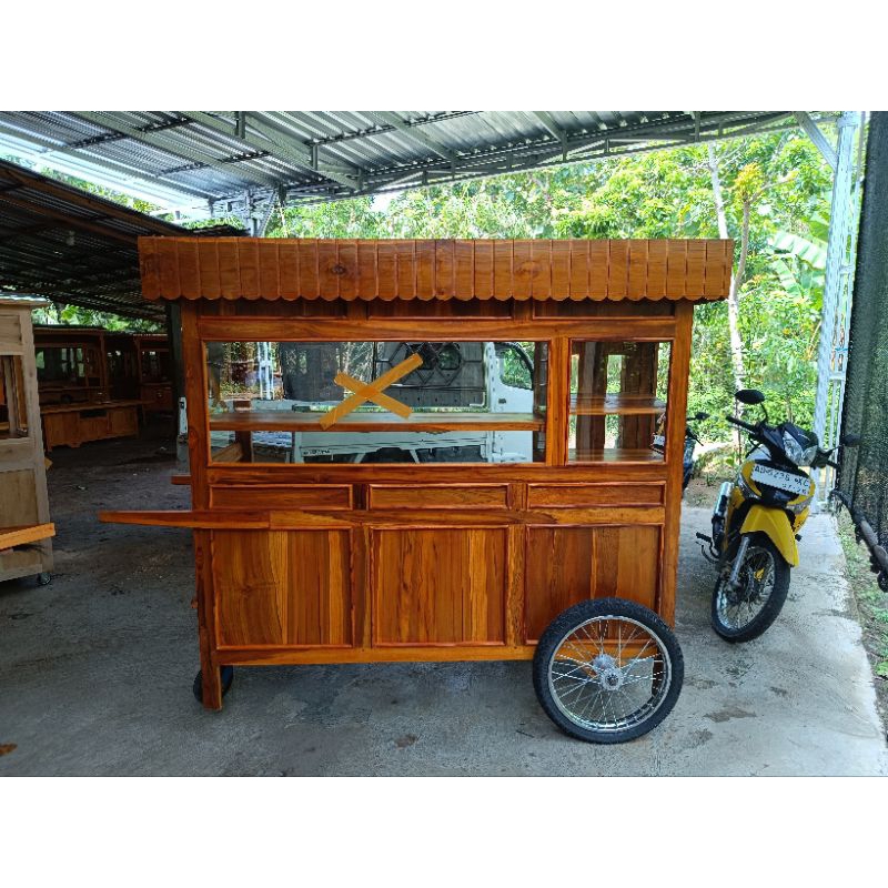 Jual gerobak dagang full kaca roda tiga kayu jati | Shopee Indonesia
