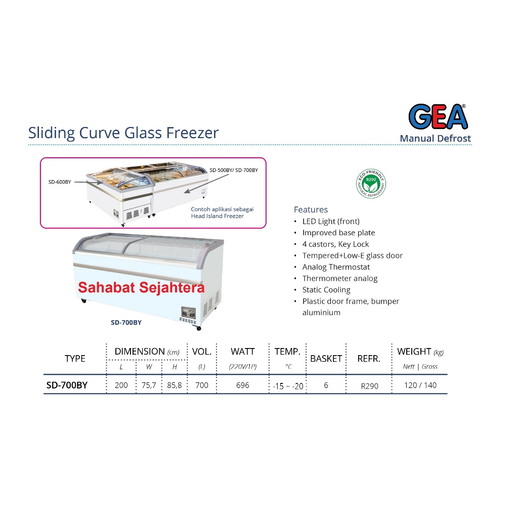 Jual Berat Sebenarnya GEA Sliding Curve Glass Freezer SD-700BY Freezer ...
