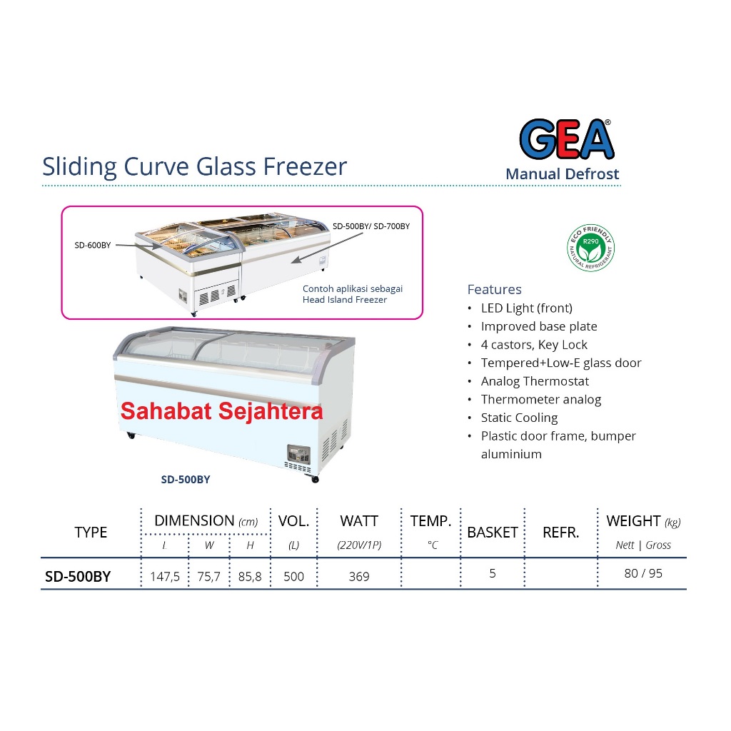 Jual GEA Sliding Curve Glass Freezer SD-500BY Freezer Sliding Kaca ...
