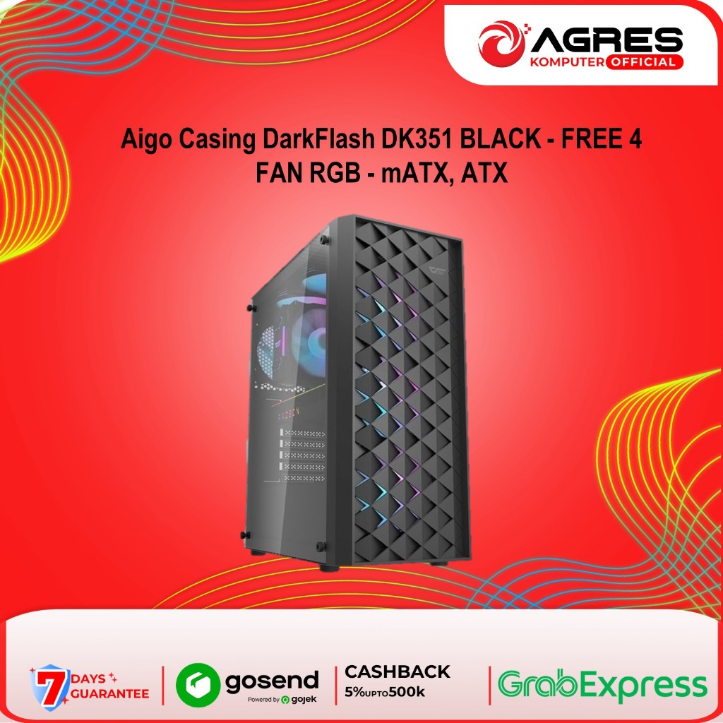 Jual Aigo Casing DarkFlash DK351 BLACK - FREE 4 FAN RGB - mATX, ATX ...