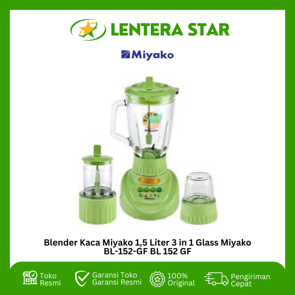 Jual Miyako Blender 3 in 1 Gelas Kaca 1,5 Liter Hijau 3 Tombol Speed ...
