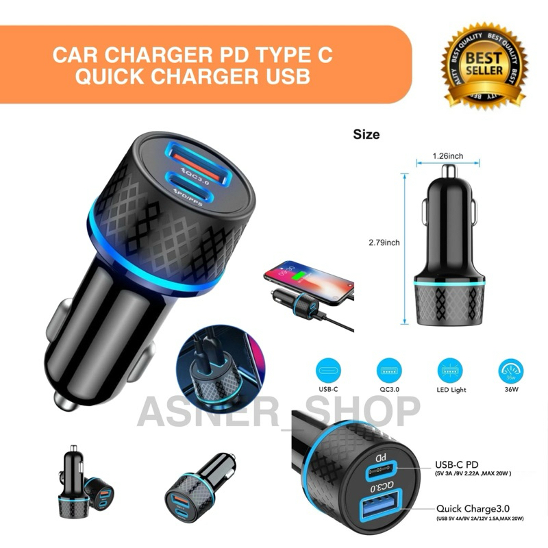 Jual Cas Mobil 38W PD 20W Type C / Fast Charging 18W Quick Car Charger Saver ( YY-C21 ) | Shopee ...