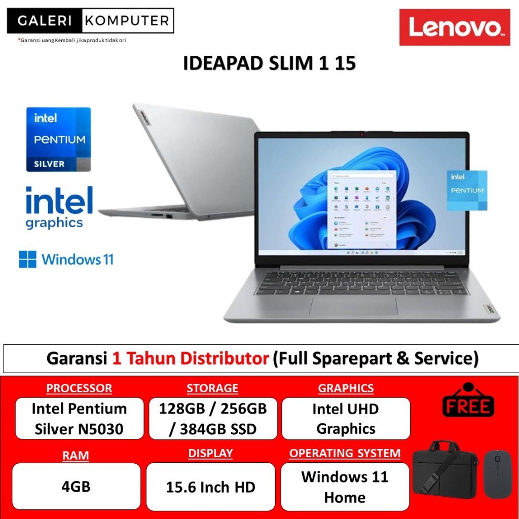 Jual LENOVO Ideapad Slim 1 15 Intel Pentium Silver N5030 Ram 4GB 384GB ...