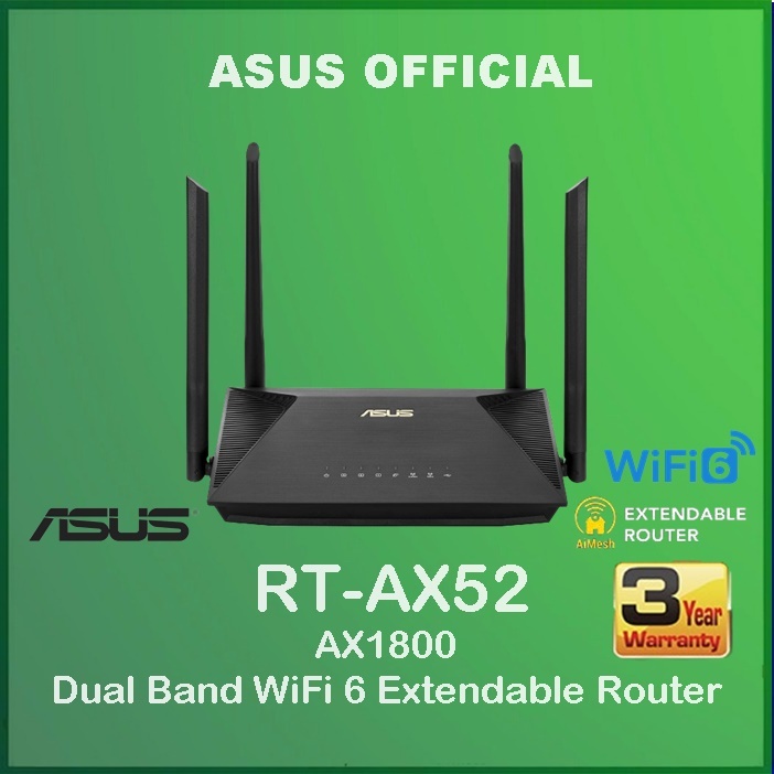 Jual ASUS RT-AX52 Dual Band WiFi 6 AX1800 Extendable Router with AiMesh ...