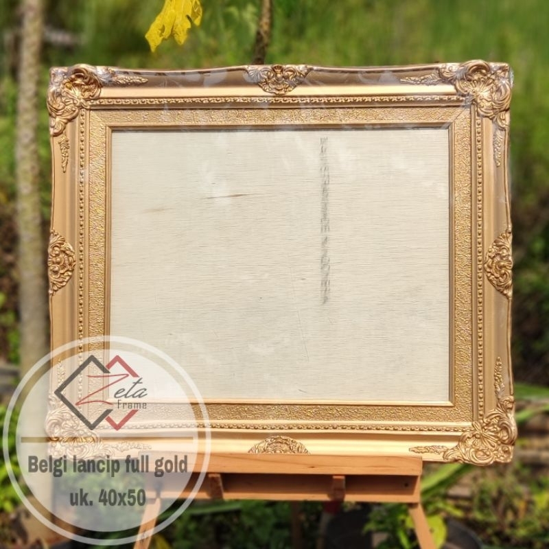 Jual Pigura mahar belgi ukir lancip dobel linen full gold uk. 40x50 ...