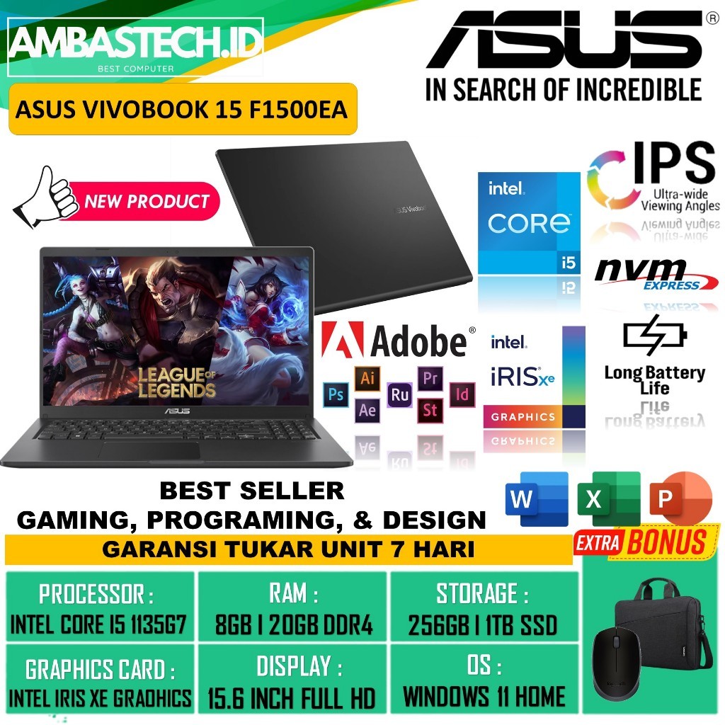 Jual Laptop Asus Vivobook 15 F1500EA Intel I5 1135G7 Ram 20GB SSD 1TB ...