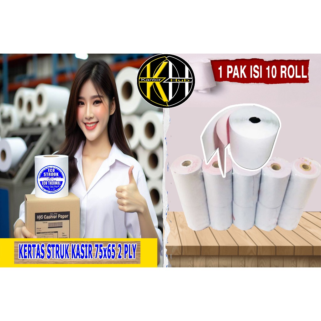 Jual Kertas Kasir 75x65 2 Ply isi 10 roll per pak / Jual kertas ...