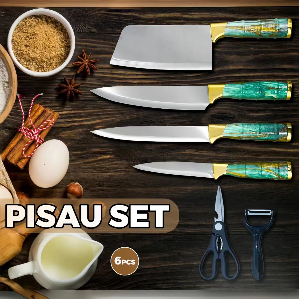 Jual Kitchen knife Set Bambu 6 pcs Pisau Dapur Set isi 6 pcs Kitchen ...