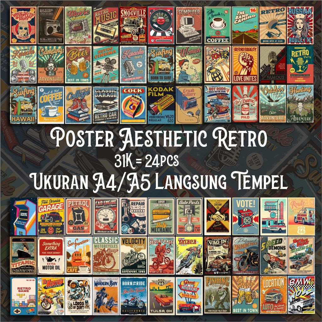 Jual Poster Retro Wallpaper Dinding Vintage Aesthetic | Shopee Indonesia