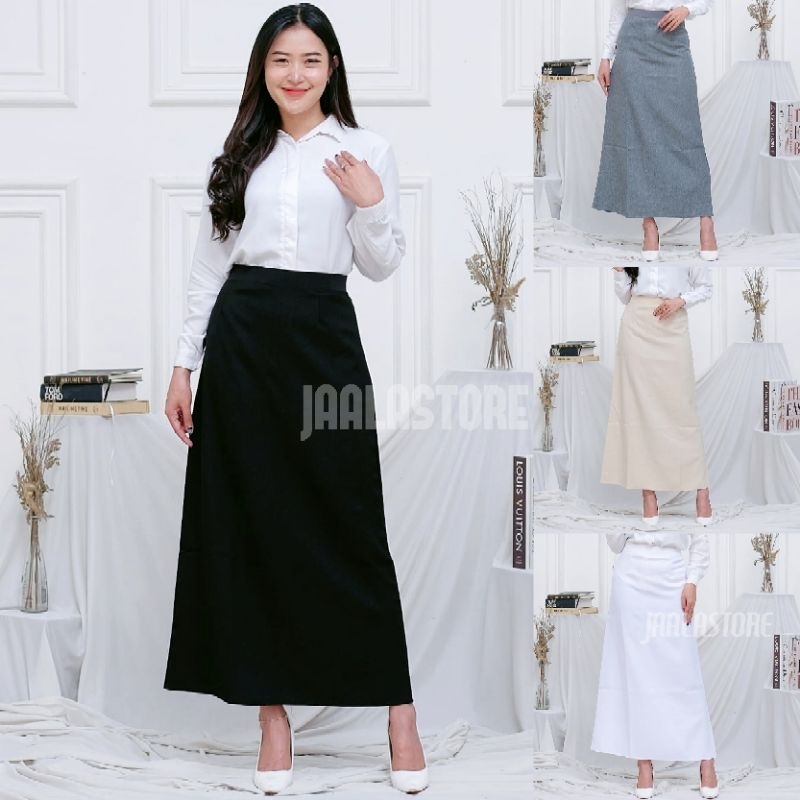 Jual Rok Kerja Formal Pinggang Karet Model A Line Maxi Rok Panjang ...