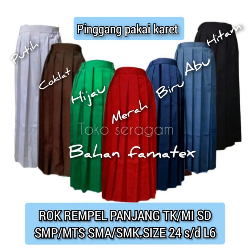 Jual Rok Sekolah TK SD SMP SMA Rempel Panjang karet SIZE 24-L6/Rok ...