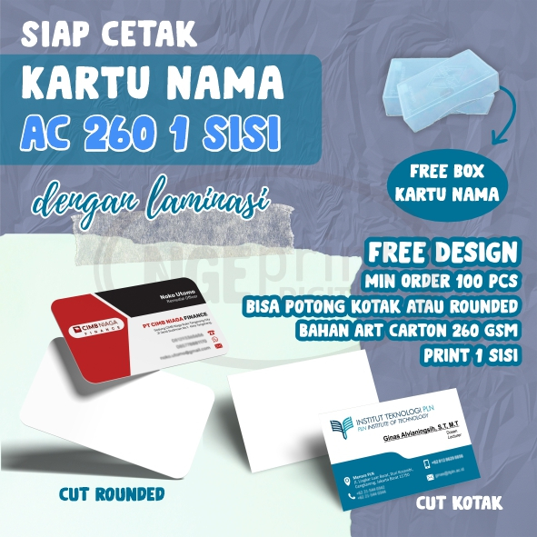 Jual [POTONG ROUNDED] Kartu Nama 1 Muka / Name Card Murah / Kartu Nama ...