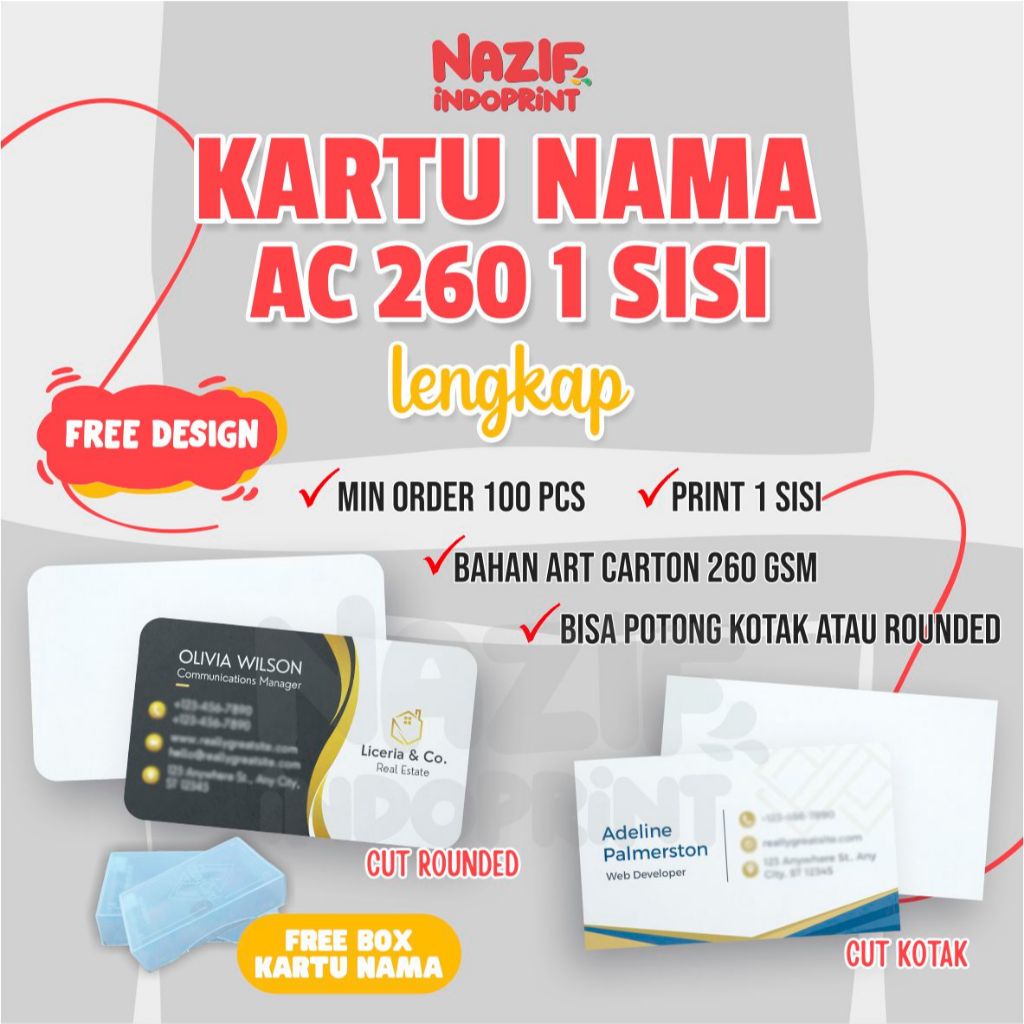 Jual Kartu Nama Custom / Kartu Nama Elegant 1 Muka / Name Card Sisi ...