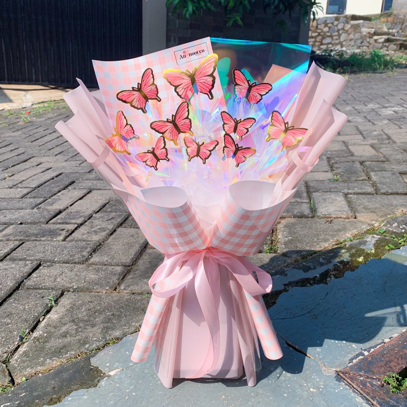 Jual Bouquet Butterfly Led Hologram l buket kupu-kupu lampu led hadiah ...