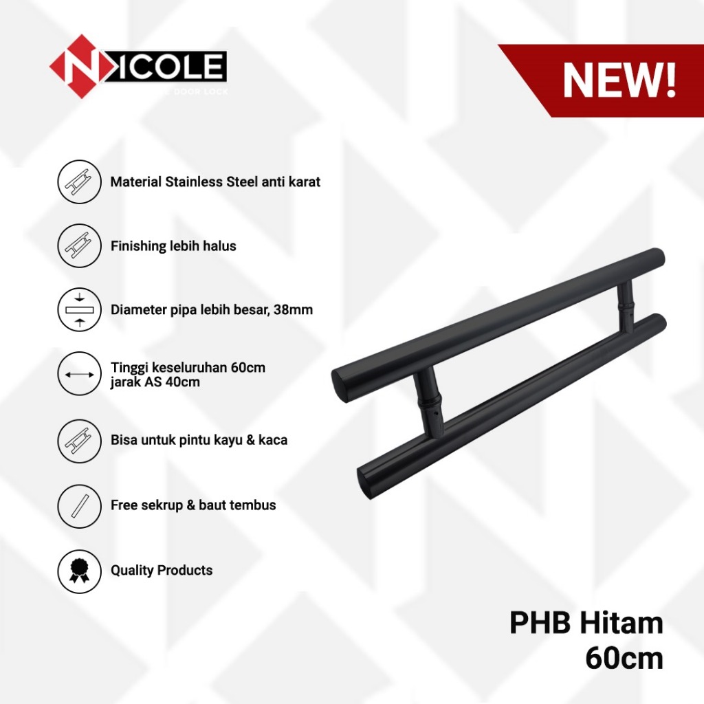 Jual Nicole Pull Handle Bulat Hitam / Tarikan Pintu Stainless Steel 35 ...