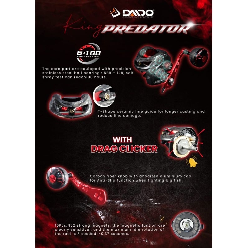 Jual REEL DAIDO KING PREDATOR 300L BAIT CASTING HANDLE KIRI | Shopee ...