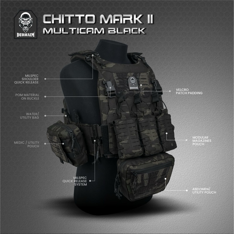 Jual DURHAIM BODY VEST Chitto Mark II Multicam Black | Rompi Chitto ...