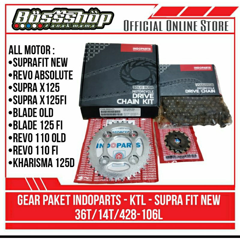 Jual Gear Paket INDOPARTS KTL 36T/40T/14T/428-106L SupraFit New/Revo ...