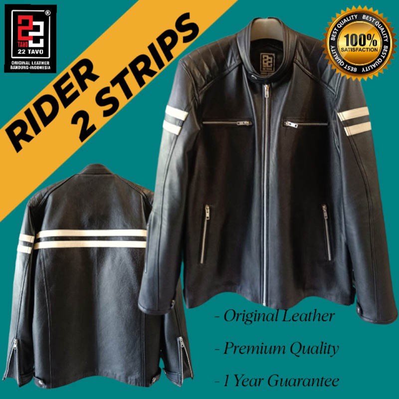 Jual Jaket kulit model Rider 2 garis putih | Shopee Indonesia