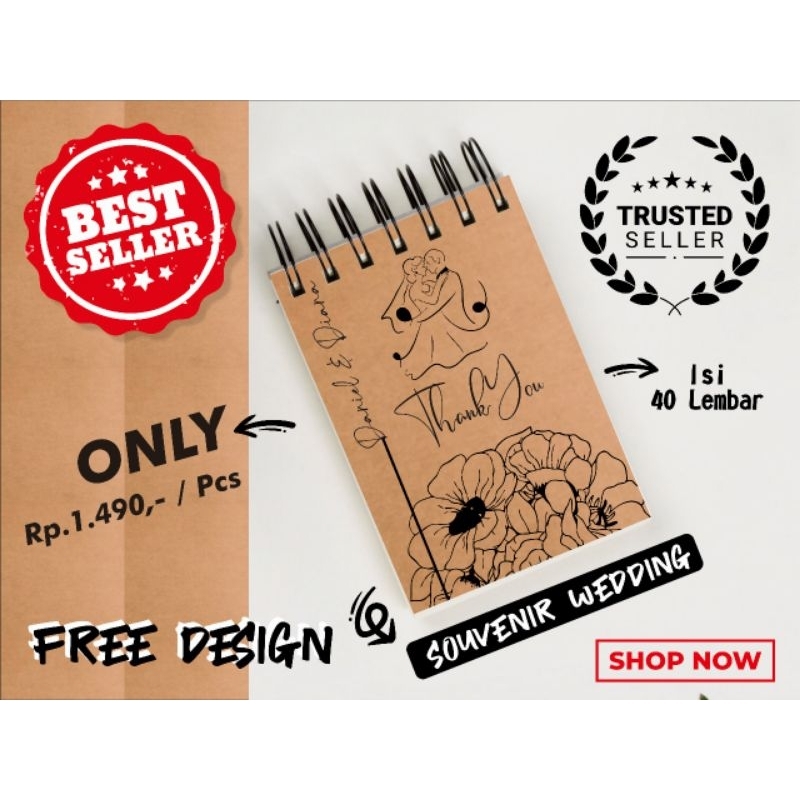 Jual Souvenir Pernikahan Notebook Sampul Kertas Kraft Custom | Shopee ...
