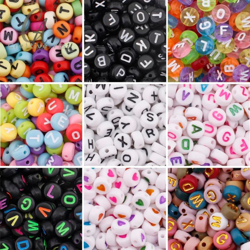 Jual [100 Pcs] Manik Huruf Bulat Pipih Mote Huruf Bulat Alfabet Bahan ...