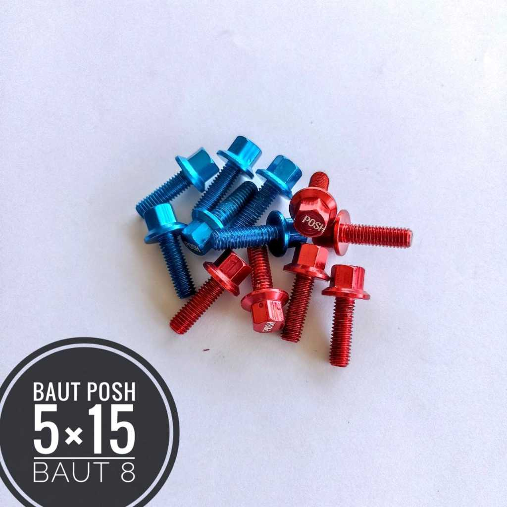 Jual Baut Posh 5x15 baut biru merah biru drat halus | Shopee Indonesia