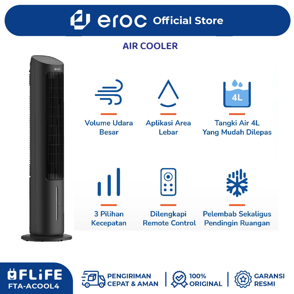 Jual FLIFE Air Cooler Tower Fan with Generator Anion - Humidifier - Kapasitas 4 Liter - Model ...